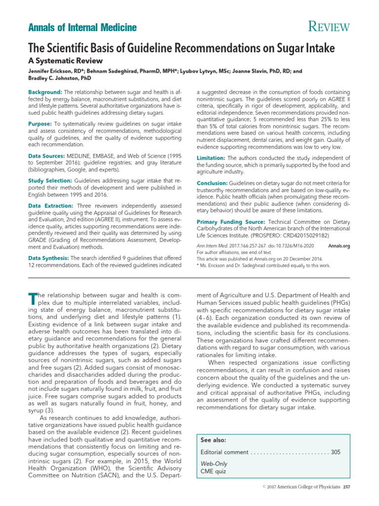 The Scientific Basis of Guideline Recommendations on Sugar IntakeA ...