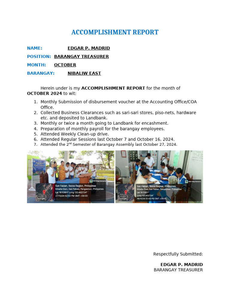 Accomplishment Report Edgar P Madrid | PDF