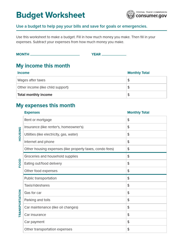 BudgetWorksheet-508 | PDF | Expense | Fee