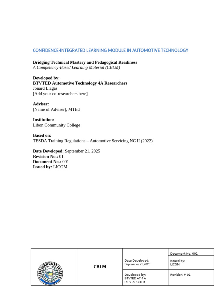 CBLM Confidence at 10pages 085831 | PDF | Lesson Plan | Educational ...