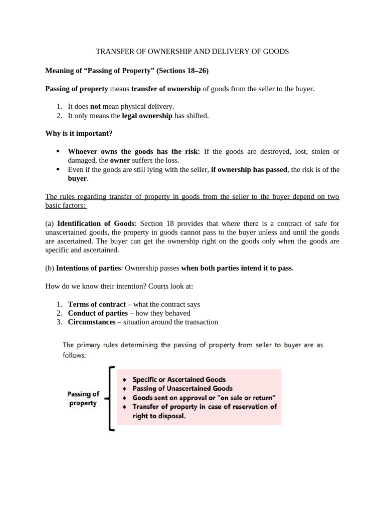 Transfer of Ownership and Delivery of Goods | PDF | Bill Of Lading ...