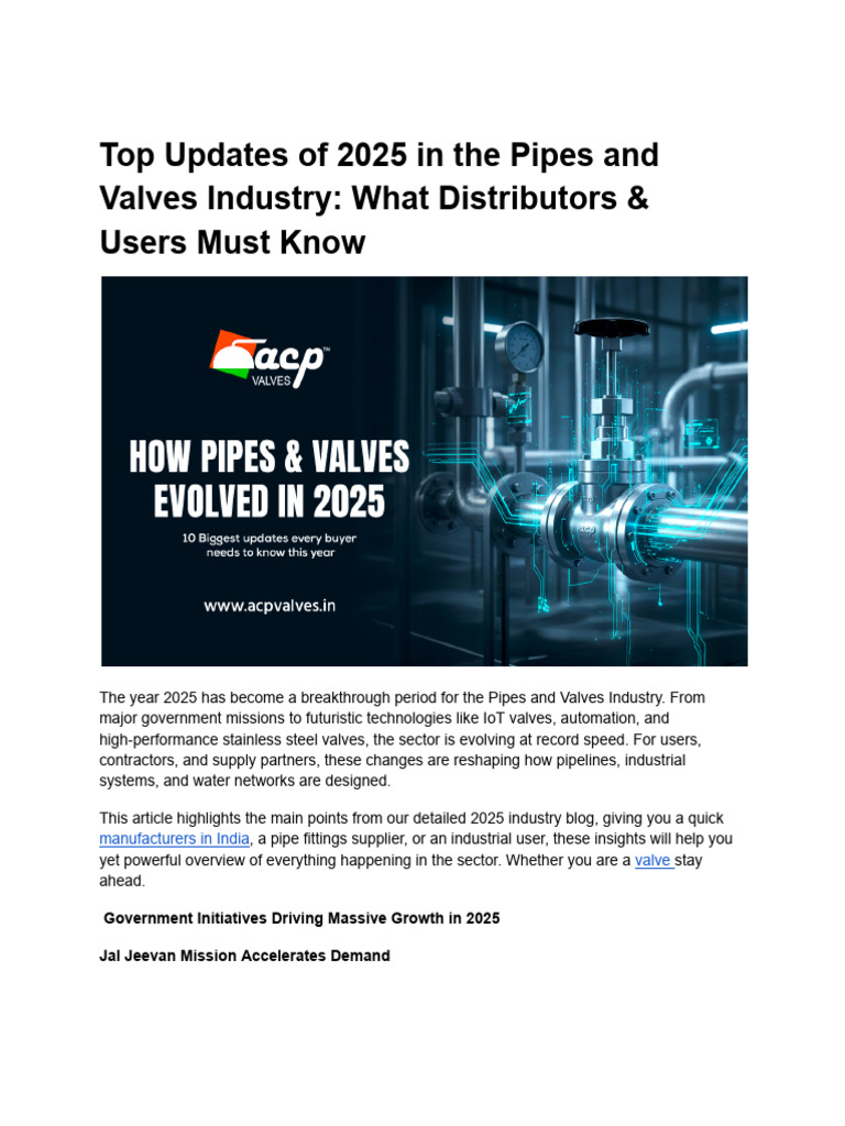 10 Biggest Updates in Pipes & Valves Industry - Need To Know | PDF ...