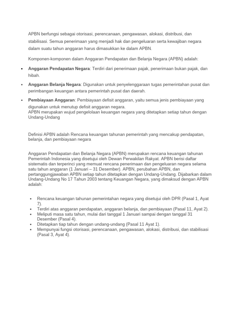 Fungsi dan Komponen APBN Indonesia | PDF