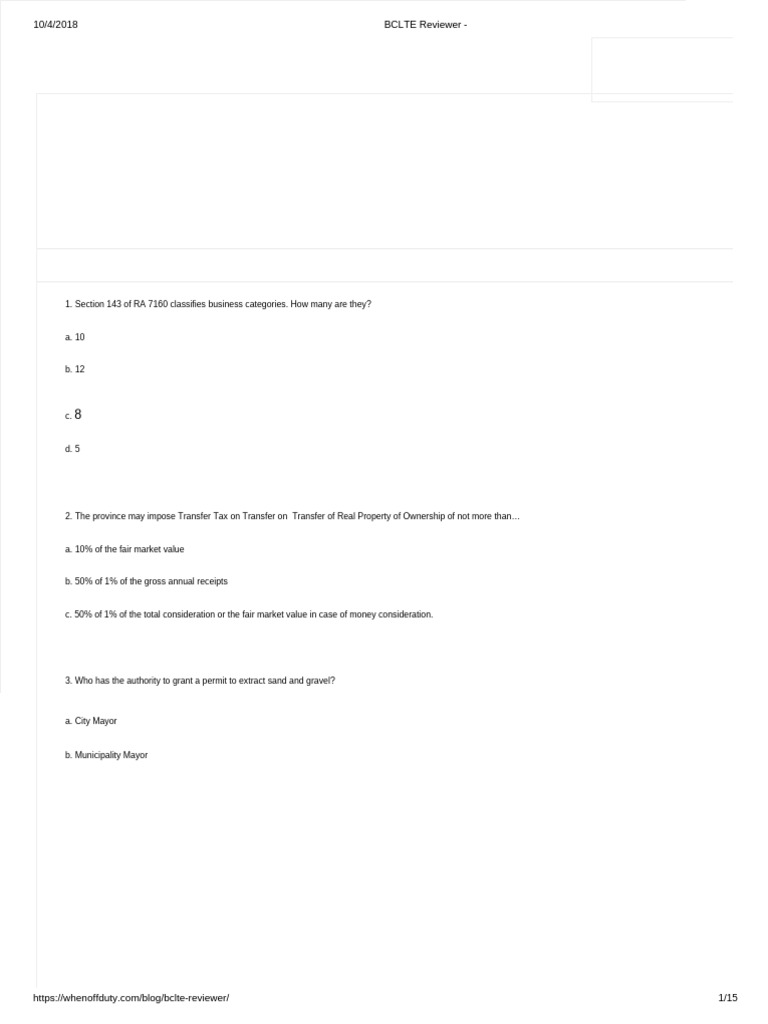 BCLTE Reviewer: Local Government Taxation | PDF | Expense | Budget