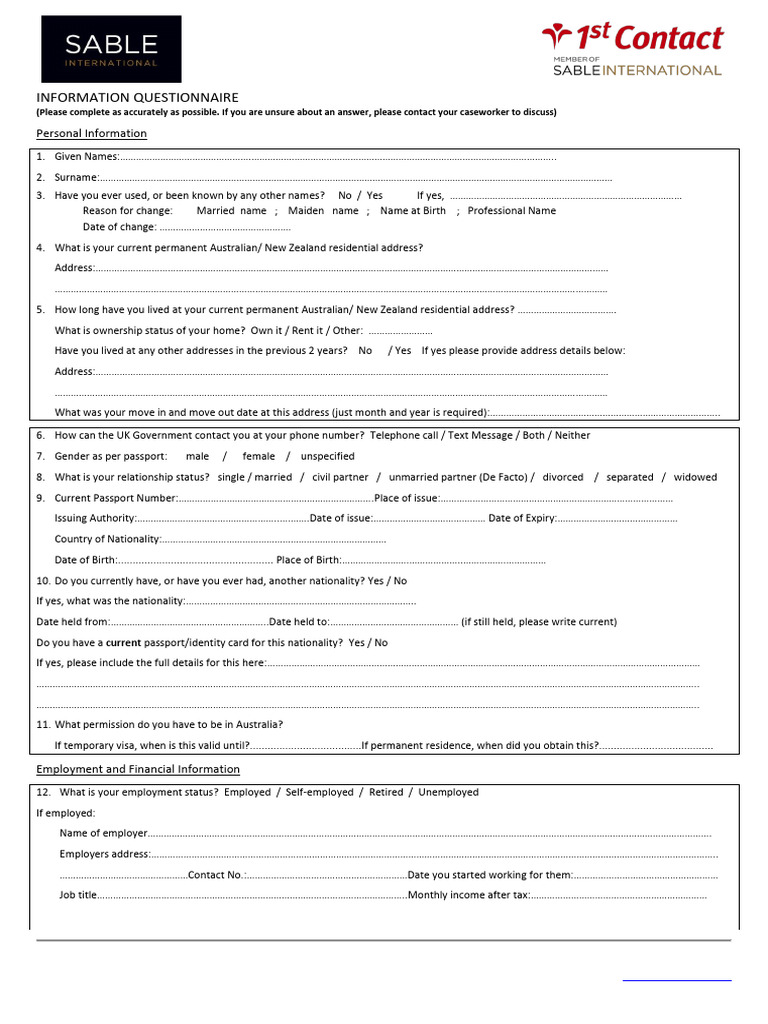 Visitor Visa Questionnaire | PDF | Travel Visa | Crimes