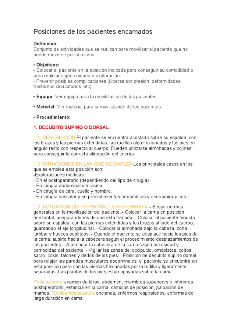 Posiciones de Los Pacientes Encamados | PDF | Términos anatómicos de ...