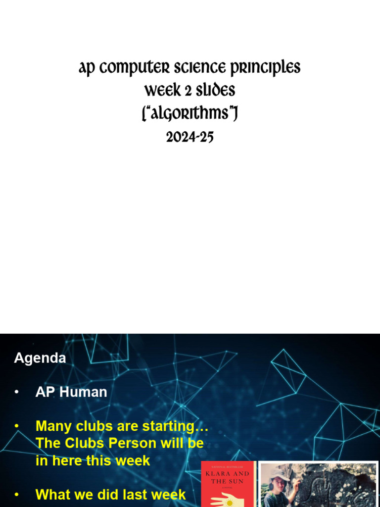 AP Computer Science Principles: Week 2 Algorithms | PDF | Computer Data ...
