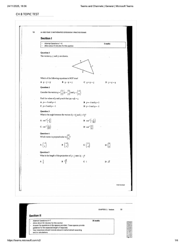 Year 12 Extension 1 Vectors | PDF