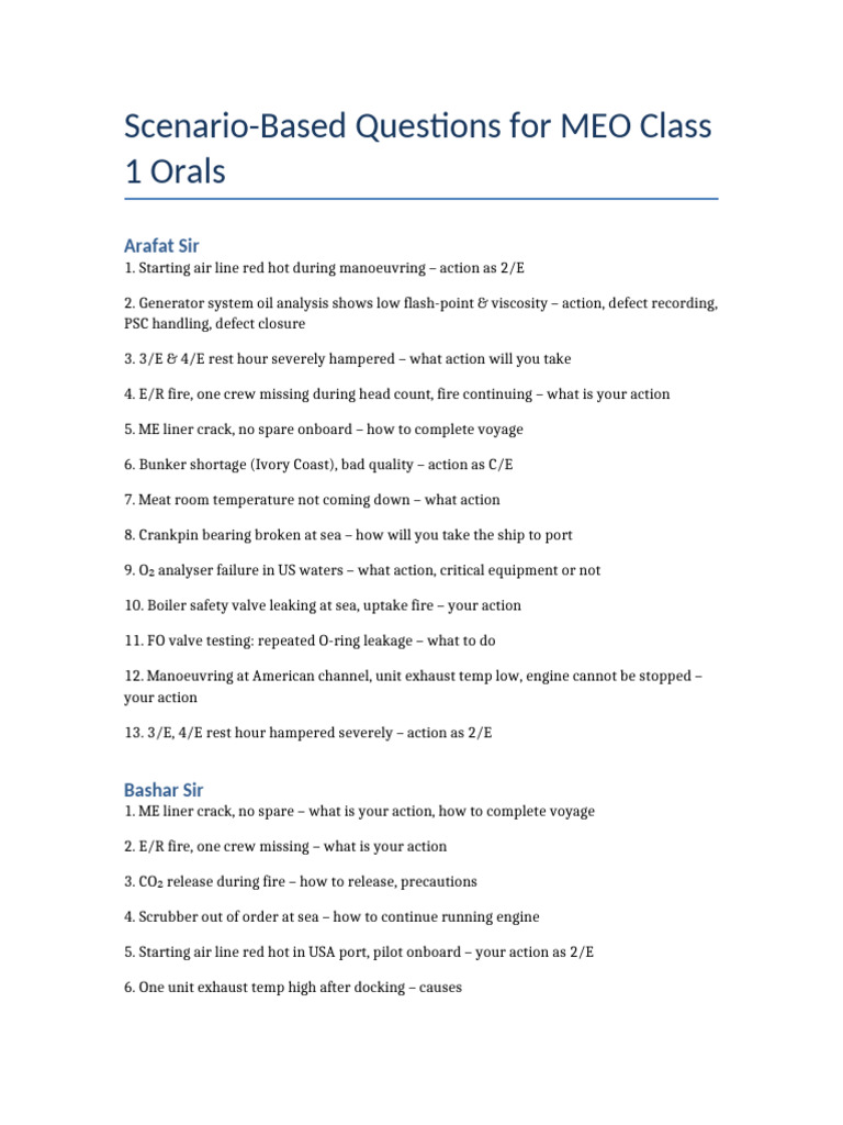 Scenario Based Question MEO 1 | PDF