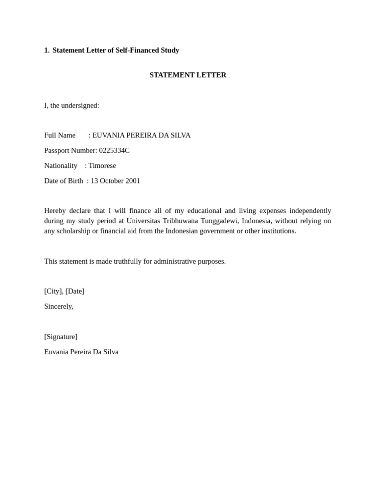 Statement Letters Euvania Pereira Da Silva | PDF