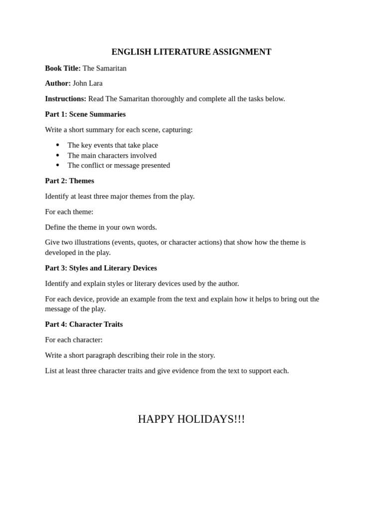 English Literature Assignment-Form 2 | PDF