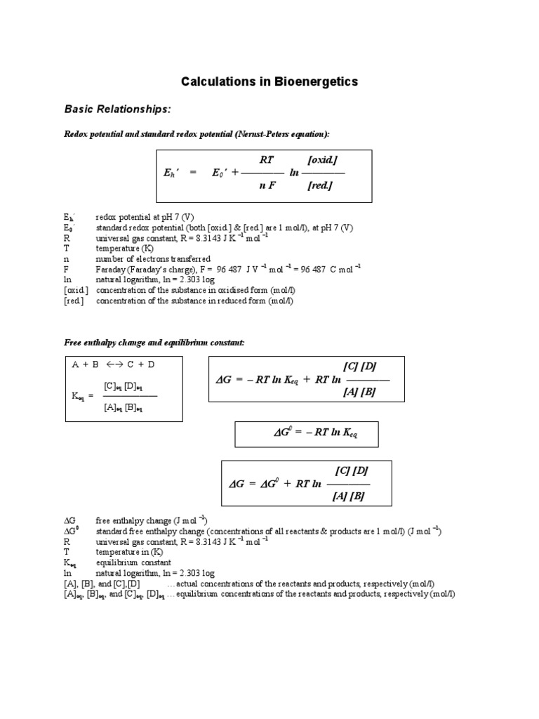 Bioenergetics: Redox and Keq Calculations | PDF | Electron Transport ...