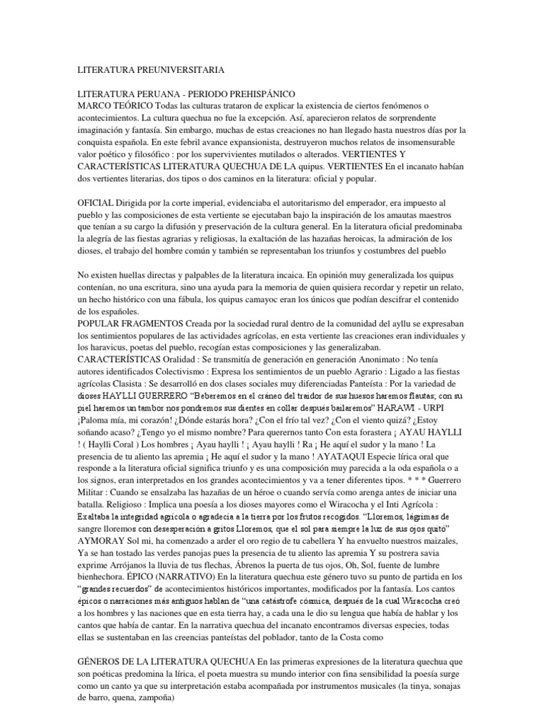 LITERATURA Inca | PDF | Imperio Inca