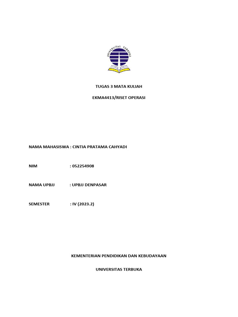 Tugas 3 Riset Operasi Ekma4413 | PDF