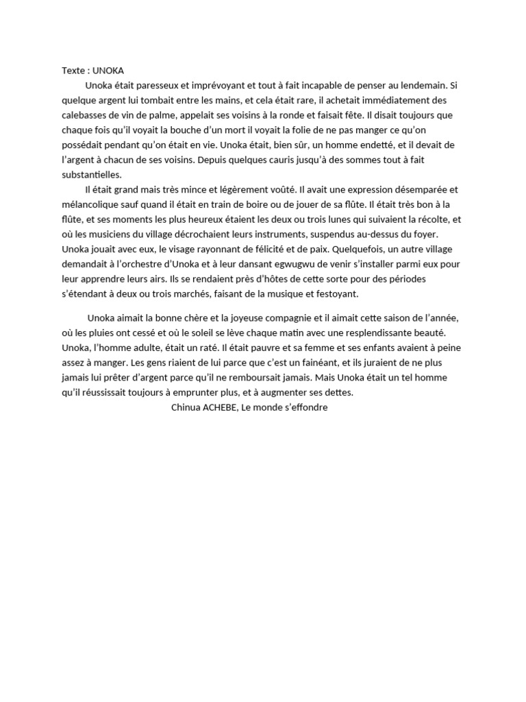 Unoka : Portrait d'un homme fainéant | PDF