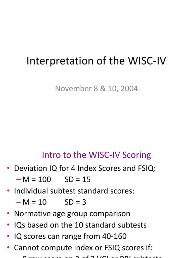 Interpretation of The WISC IV | PDF | Intelligence Quotient | Intelligence