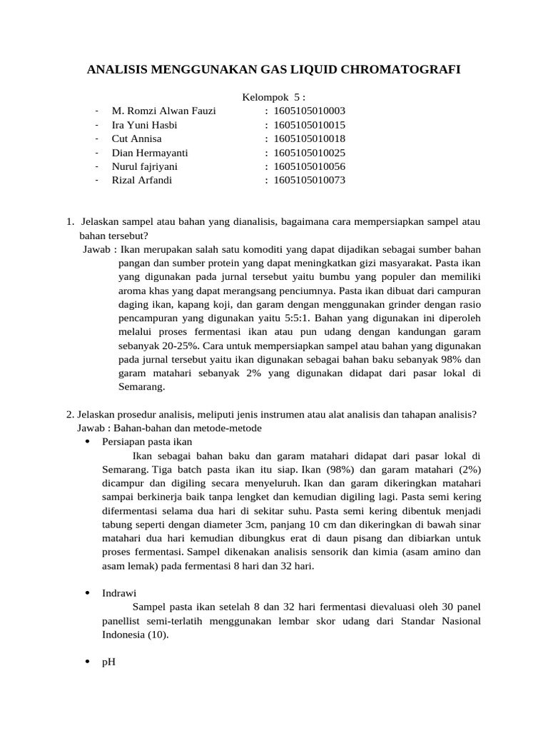 Analisis Menggunakan Gas Liquid Chromatografi | PDF