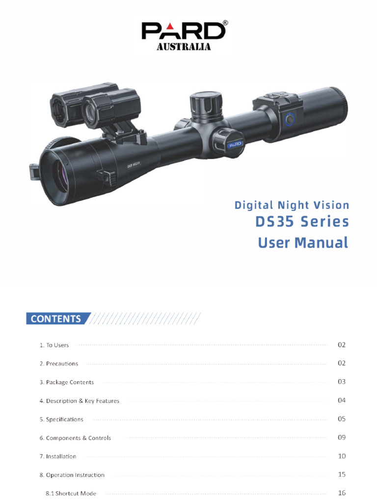 PARD DS35 Night Vision Rifle Scope - User Manual | PDF