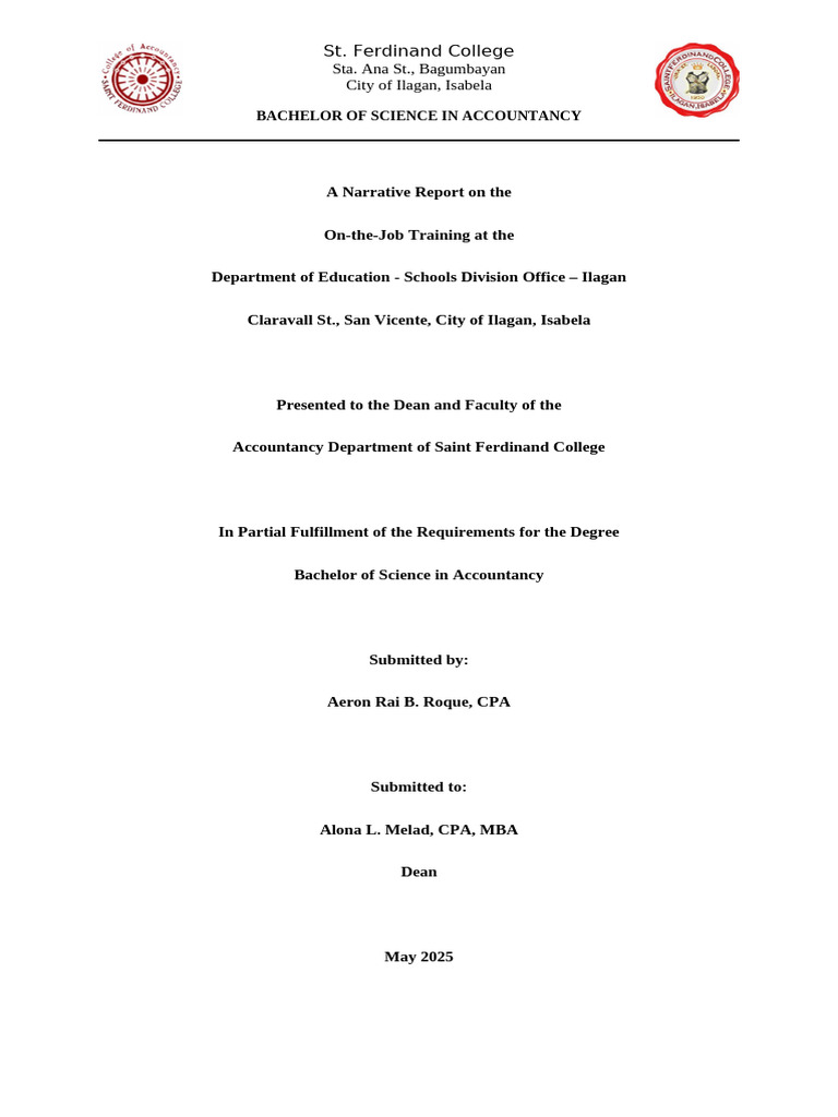 OJT Report: Accountancy at DepEd Ilagan | PDF | Learning