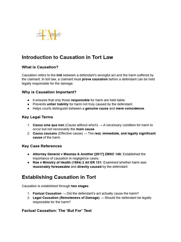 Causation (Tort) | PDF | Causation (Law) | Negligence