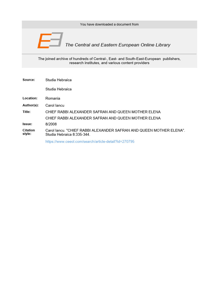 1941 Regina Elena Și Ajutorarea Evreilor Chief Rabbi Alexander Safran and Queen Mother Elena ...