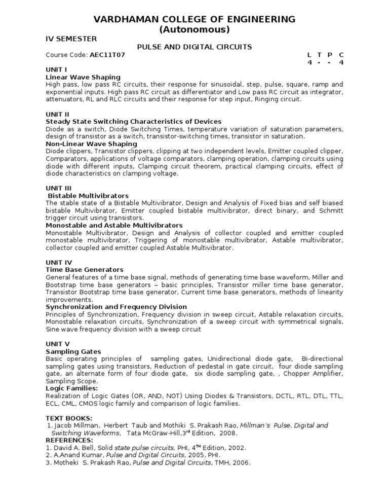 Analysis of Linear and Non-Linear Wave Shaping Circuits, Bistable and ...