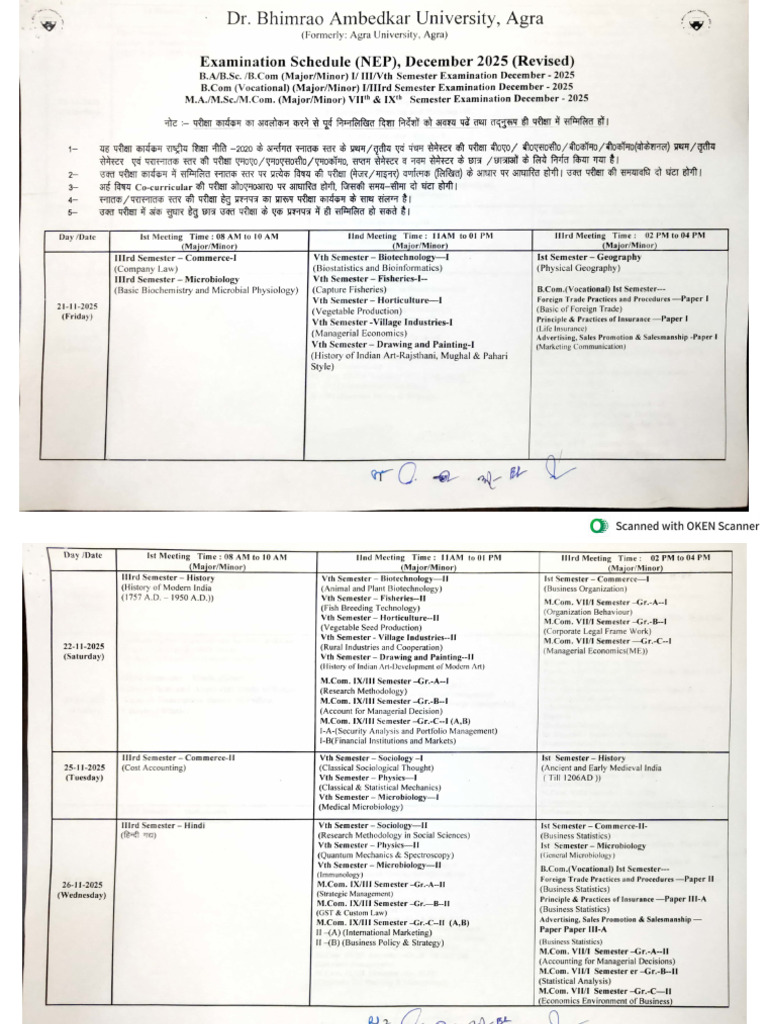 Revised Examination Schedule of NEP Dec-2025 | PDF