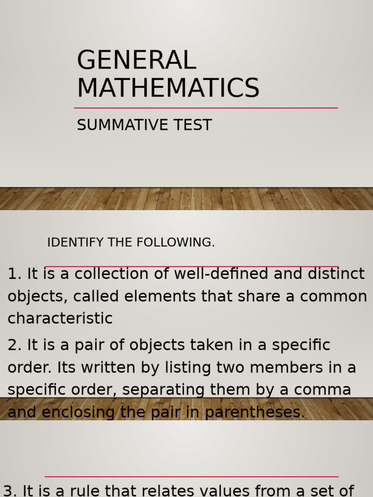 General Mathematics Summative Test Guide | PDF