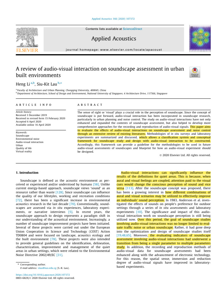Audio-Visual Interaction in Soundscape Assessment | PDF | Virtual ...
