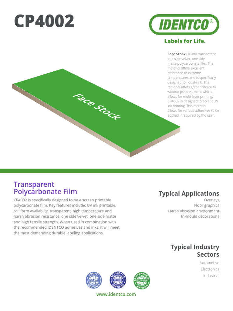 CP4002 Transparent Polycarbonate Film | PDF | Adhesive | Ink