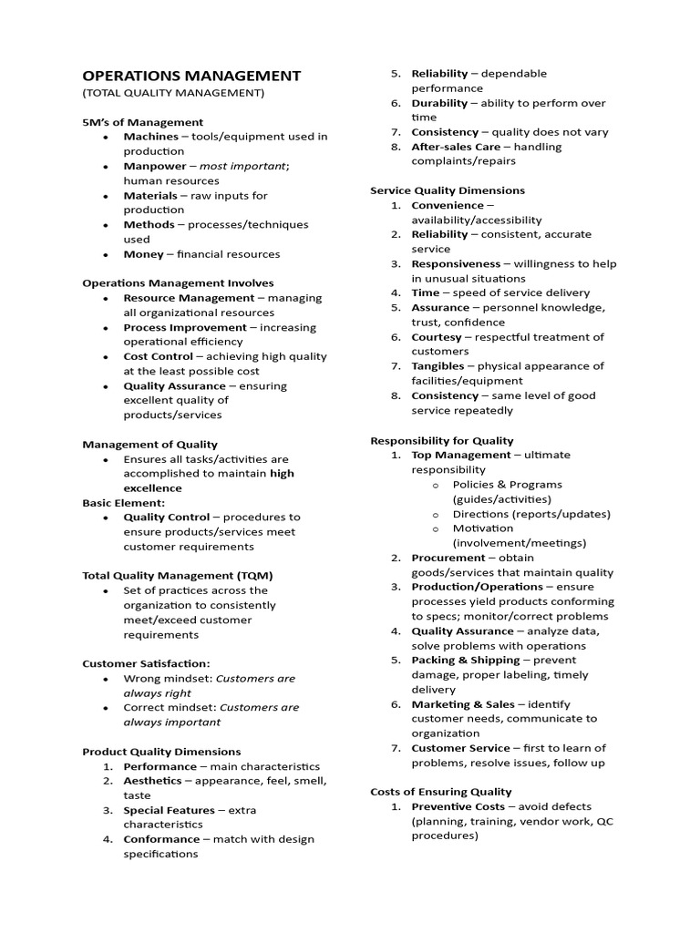 Operations Management Summary Reviewer | PDF | Reliability Engineering ...
