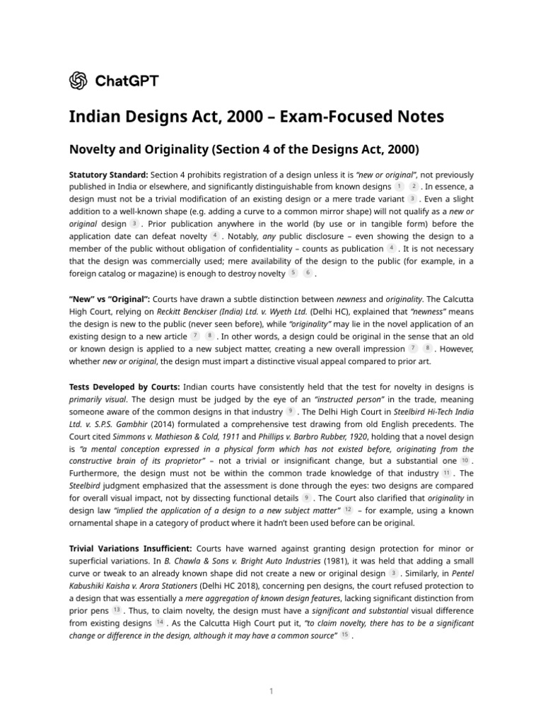 Indian Designs Act, 2000 - Exam-Focused Notes | PDF | Copyright ...
