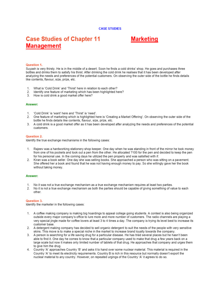 CASE STUDIES Marketing Management | PDF | Marketing | Sales