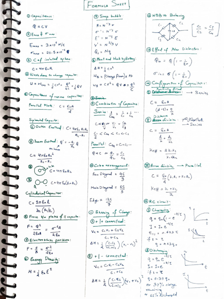Capacitor Formula Sheet | PDF