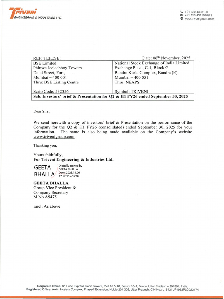 Triveni Eng Q2FY26 | PDF | Expense