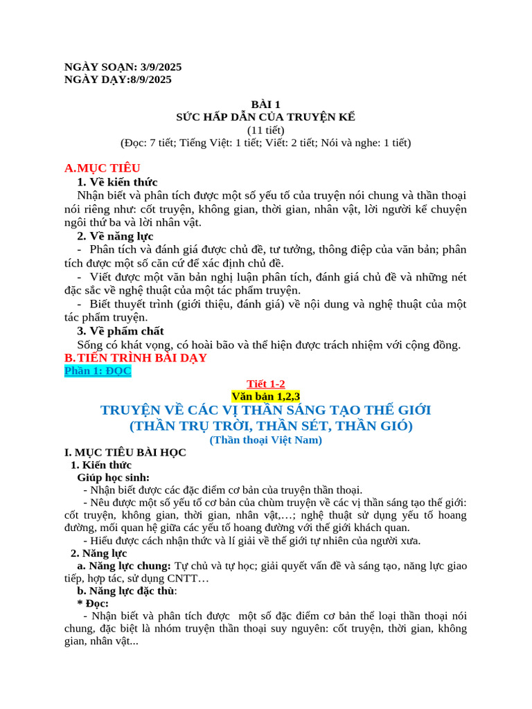 BÀI 1, Tiết 1,2. Truyen ve cac vi than | PDF