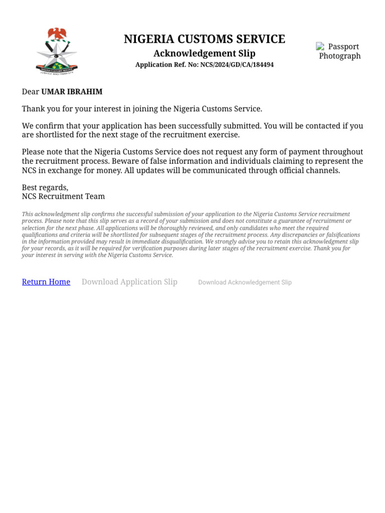 Print Acknowledgment Slip NCS | PDF