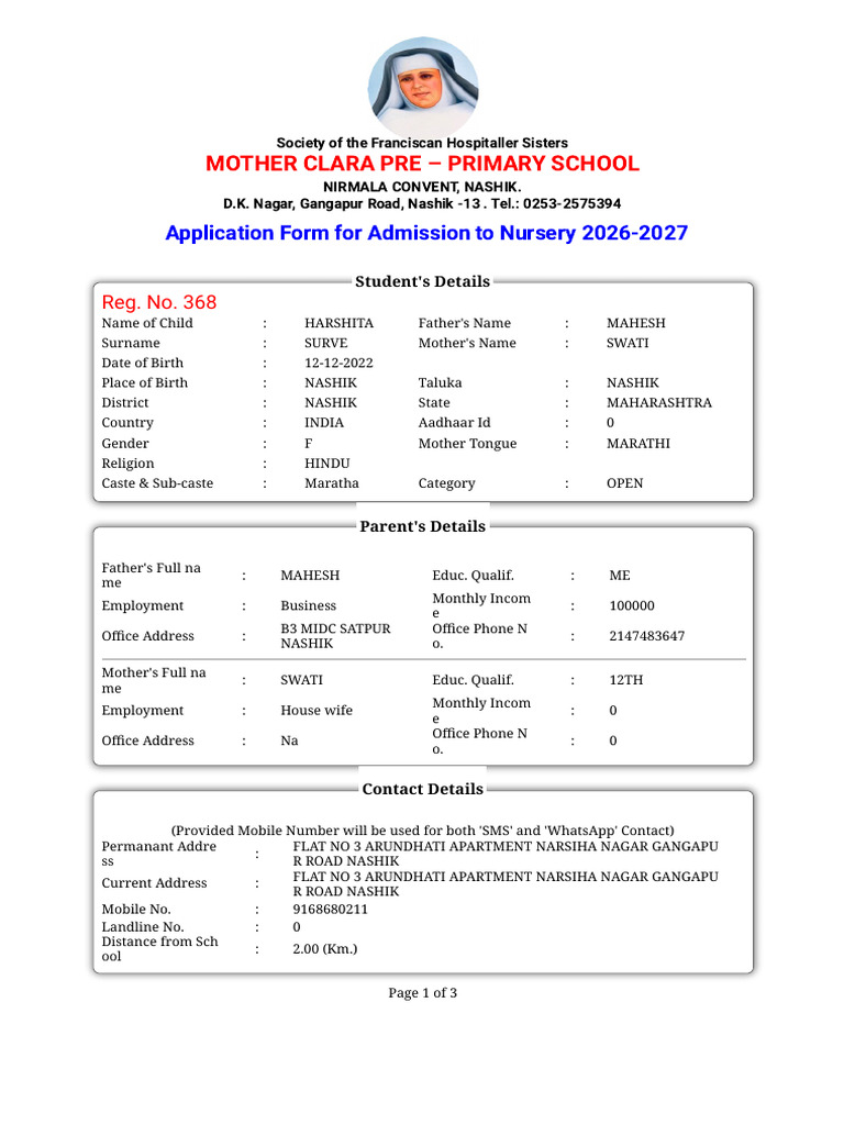Nchs.edu-Org.in Adm App Form p.php | PDF