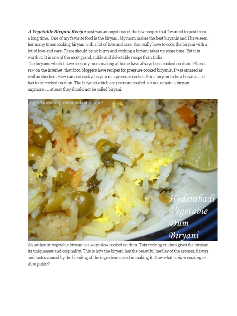 A Vegetable Biryani Recipe | PDF | Asian Cuisine | Regional & Ethnic Food