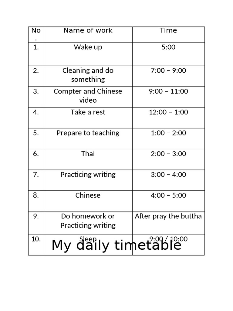 My Daily Timetable | PDF