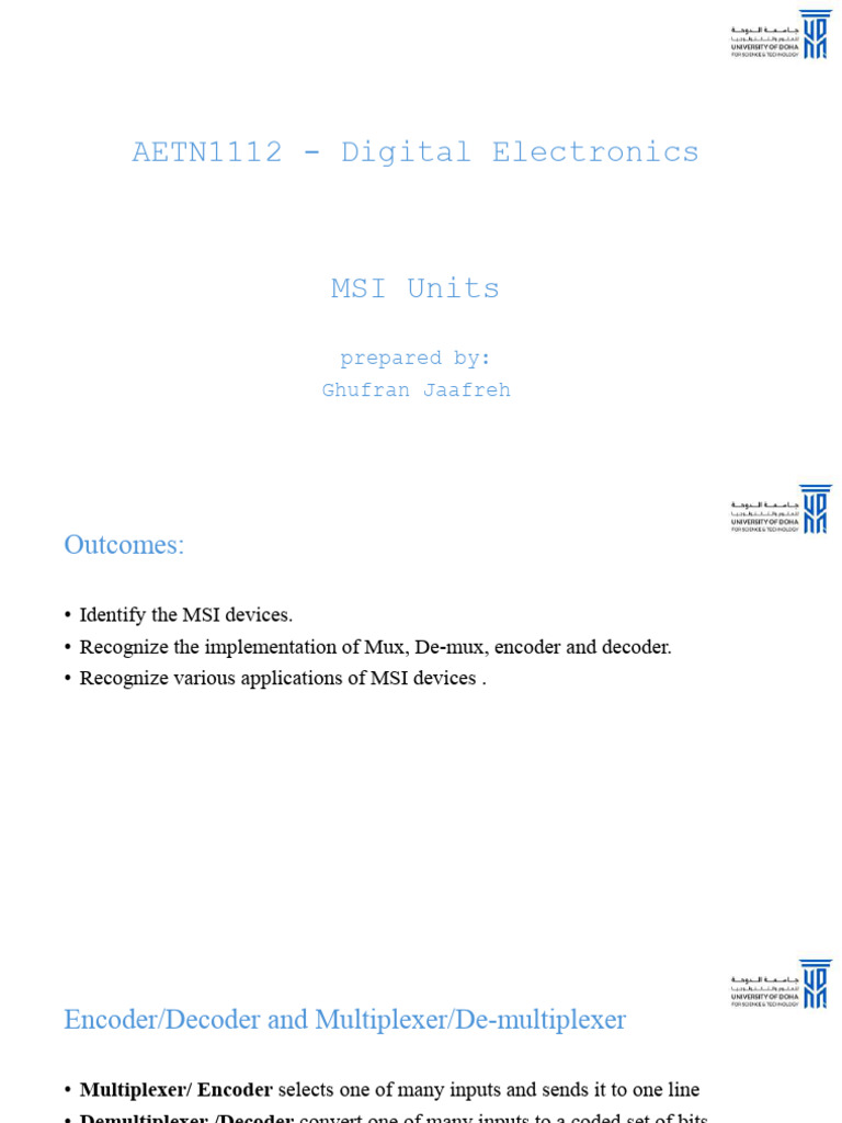 MSI Devices: Mux, Demux, Encoder, Decoder | PDF | Electronics ...