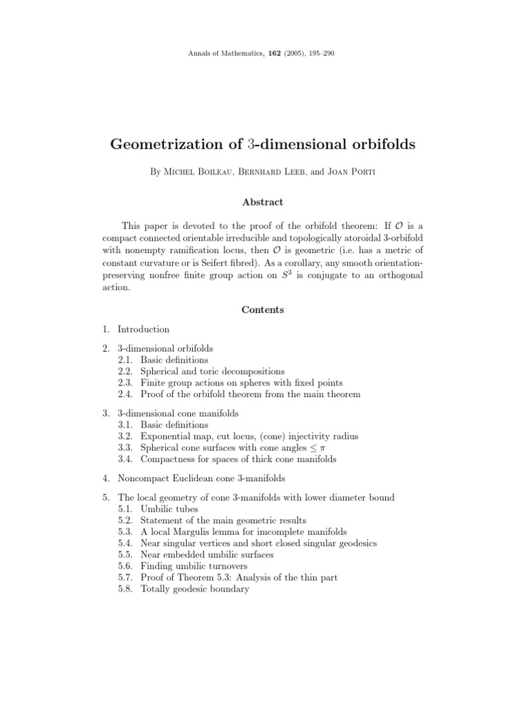 Geometrization of Three-Dimensional Orbifo | PDF | Sphere | Manifold