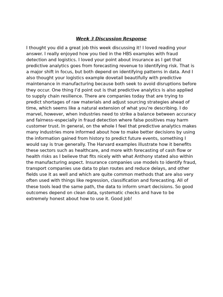 Week 3 Discussion Response | PDF