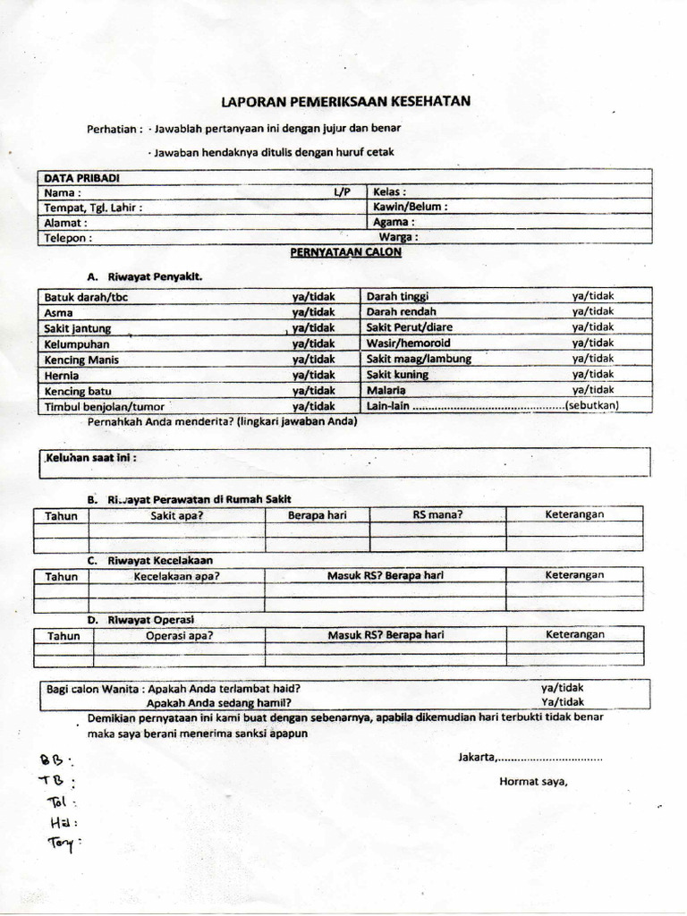 Form Tes Kesehatan Osis | PDF
