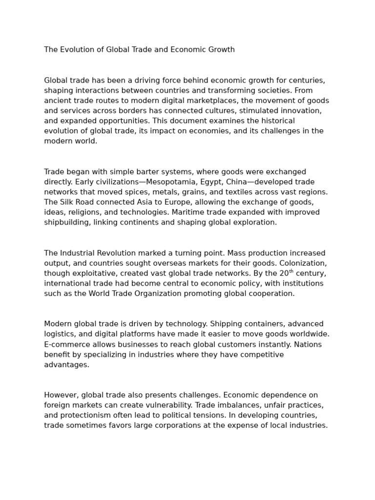 The Evolution of Global Trade and Economic Growth | PDF