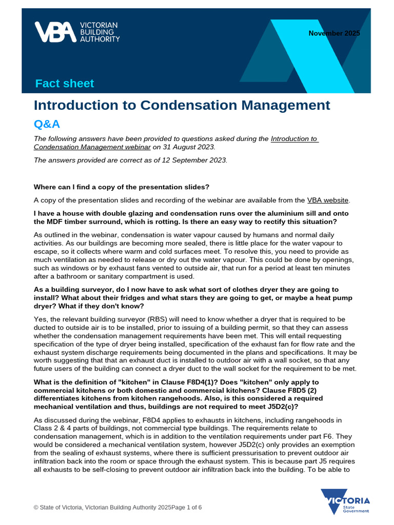 VBA Fact Sheet PES Introduction To Condensation Management Nov25 | PDF ...