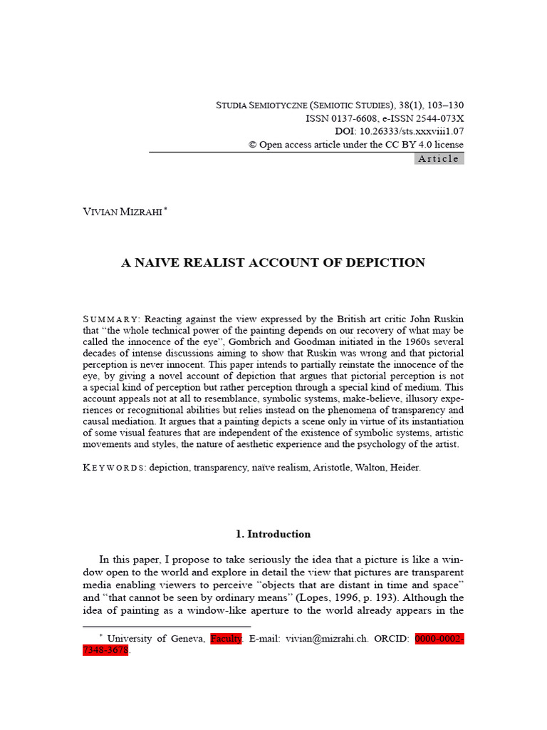Naive Realism in Pictorial Depiction | PDF | Experience | Perception