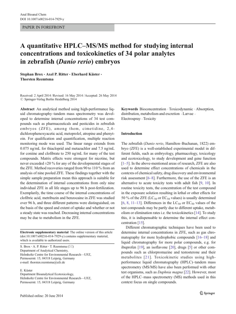A Quantitative HPLC MS MS Method Zebrafish | PDF | High Performance ...