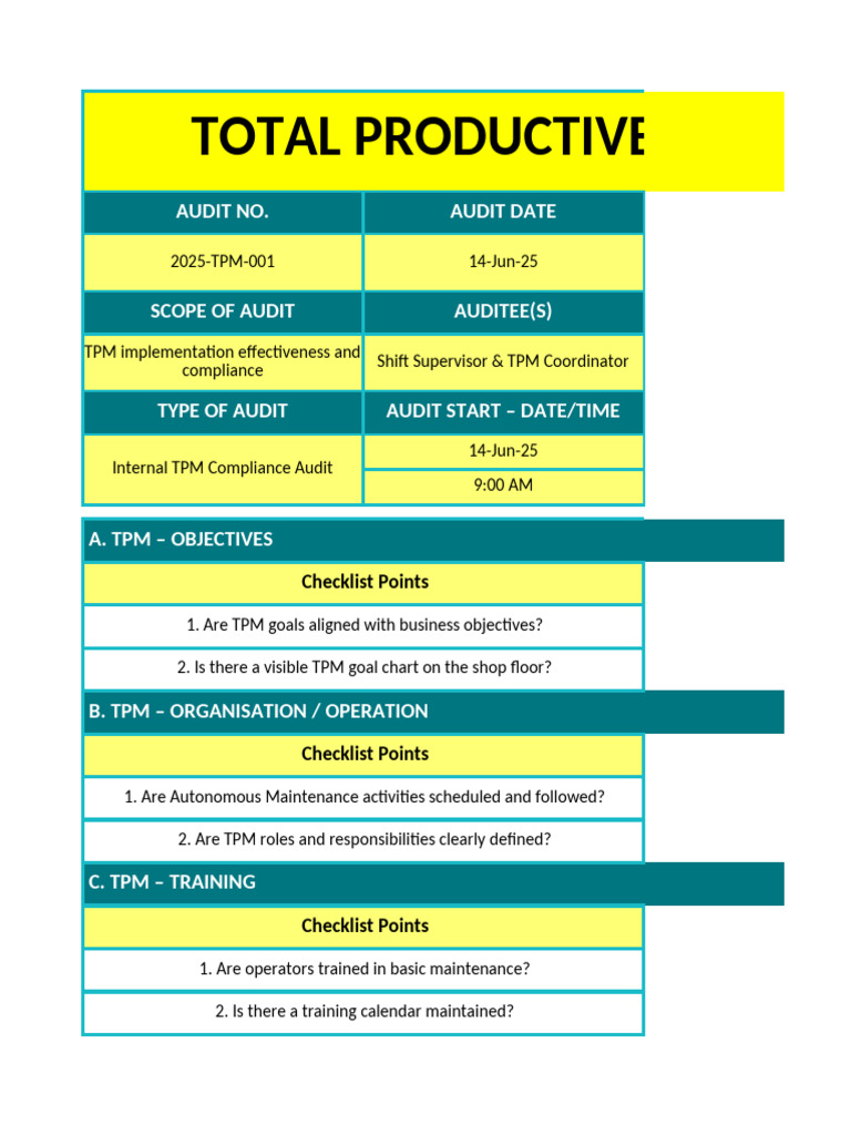 TPM Audit Check Sheet | PDF | Audit | Auditor's Report