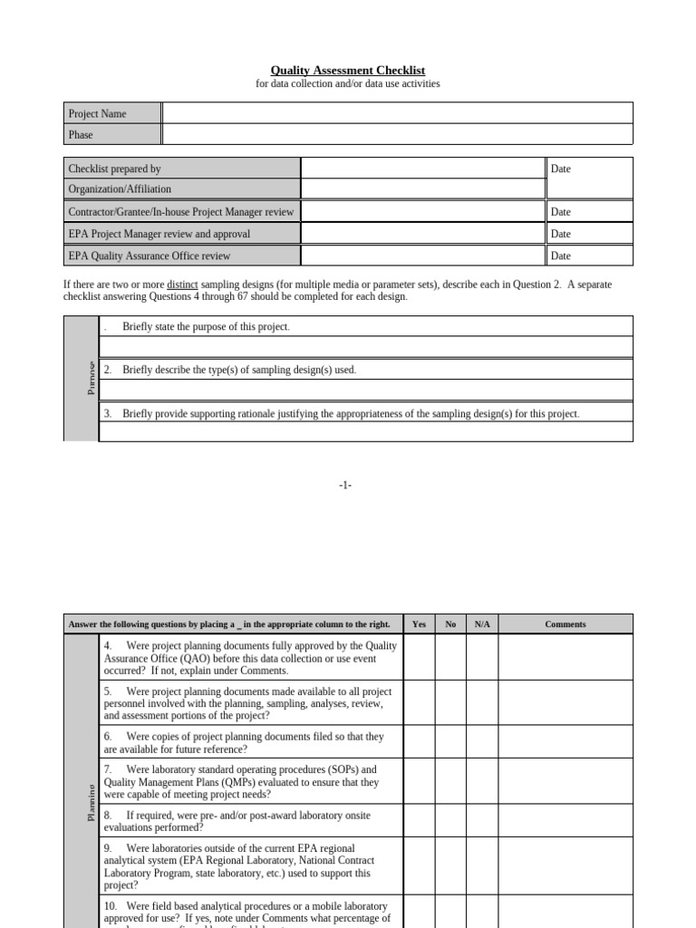 Data Collection Quality Assessment Checklist | PDF | Accuracy And ...